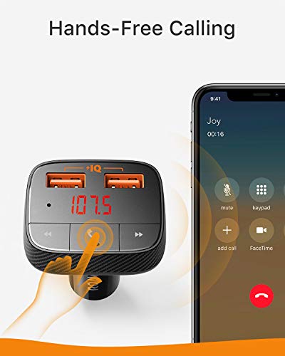 Anker Roav SmartCharge F0 Bluetooth FM Transmitter for Car, Audio Adapter and Receiver, Hands-Free Calling, MP3 Car Charger with 2 USB Ports, PowerIQ, and AUX Output (No Dedicated App)