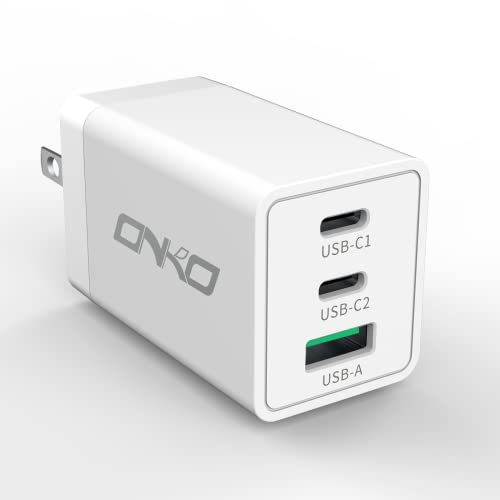 USB C Charger - ONKO 67W 3 Port GaN PD&QC USB C Adapter, USB Power Adapter with Foldable Plug for iPhone/MacBook/MagSafe/iPad Pro/SamsungGalaxy/Pixel/Nintendo Switch(White)