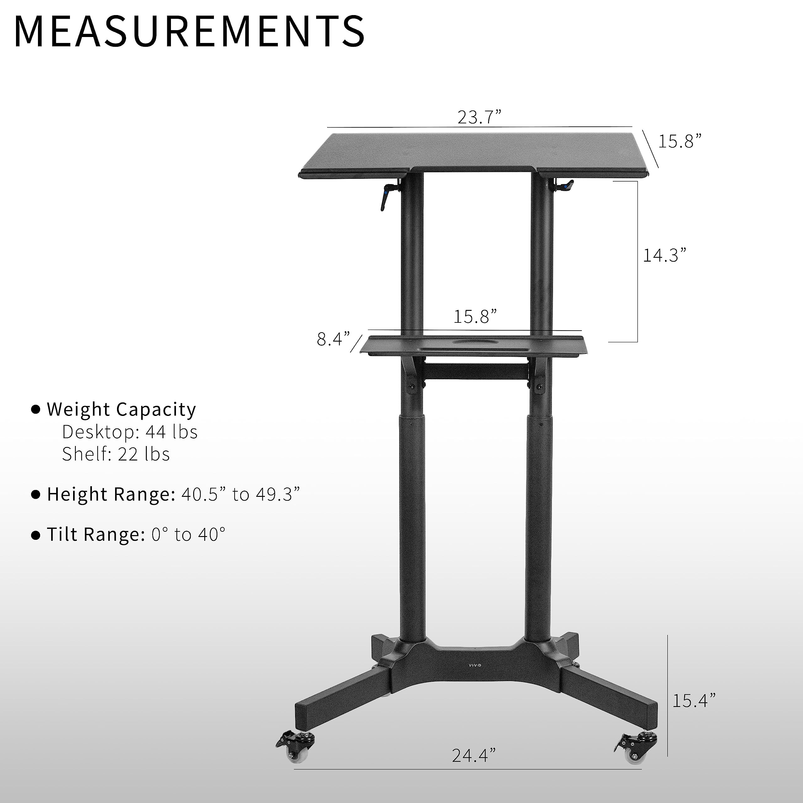 VIVO Steel Mobile 24 inch Height Adjustable Multi-Purpose Rolling Podium, Lectern, and Laptop Workstation Desk with Storage Tray, Black, CART-V03E