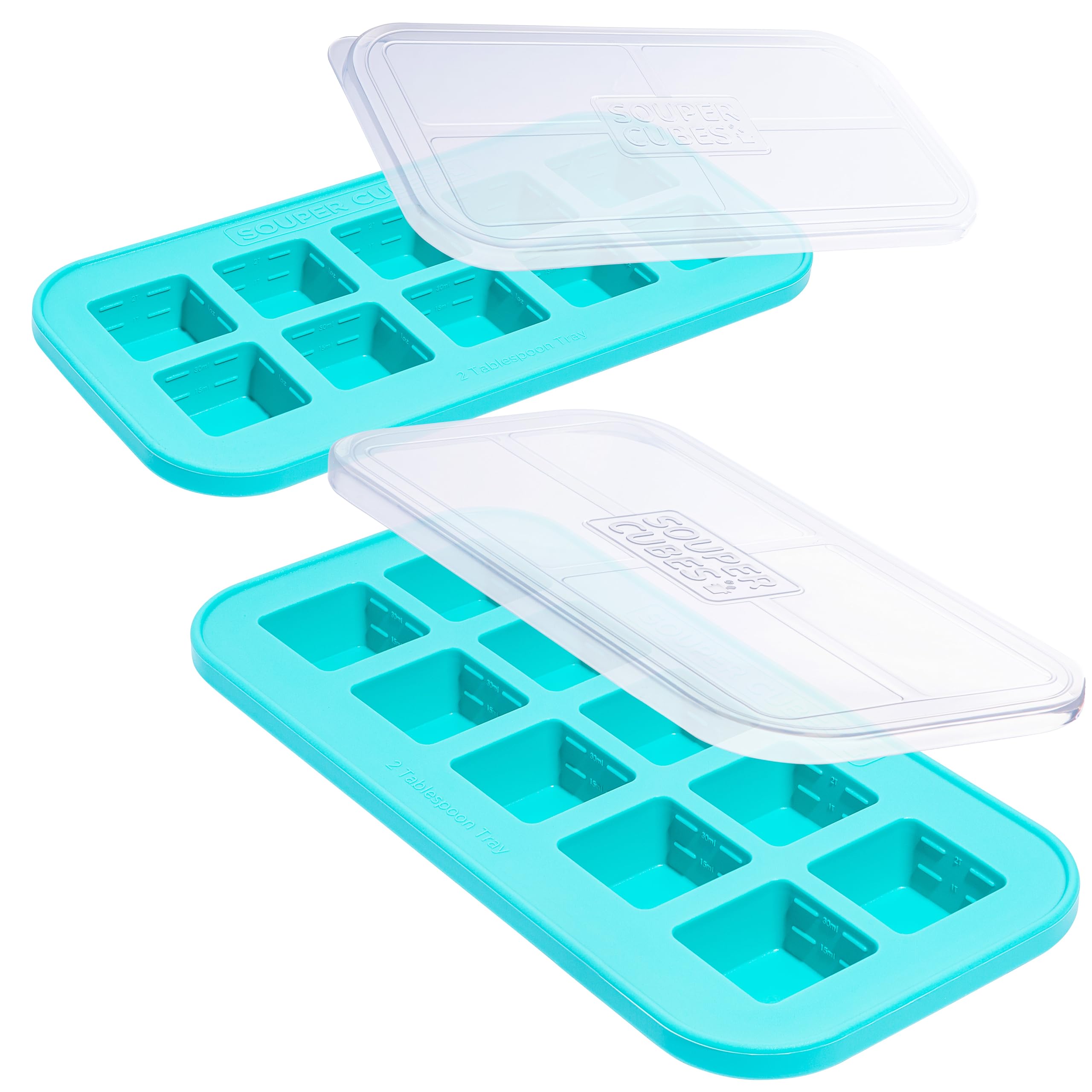 Souper Cubes 2 Tablespoon Freezing Tray with lid, Aqua color, Pack of Two