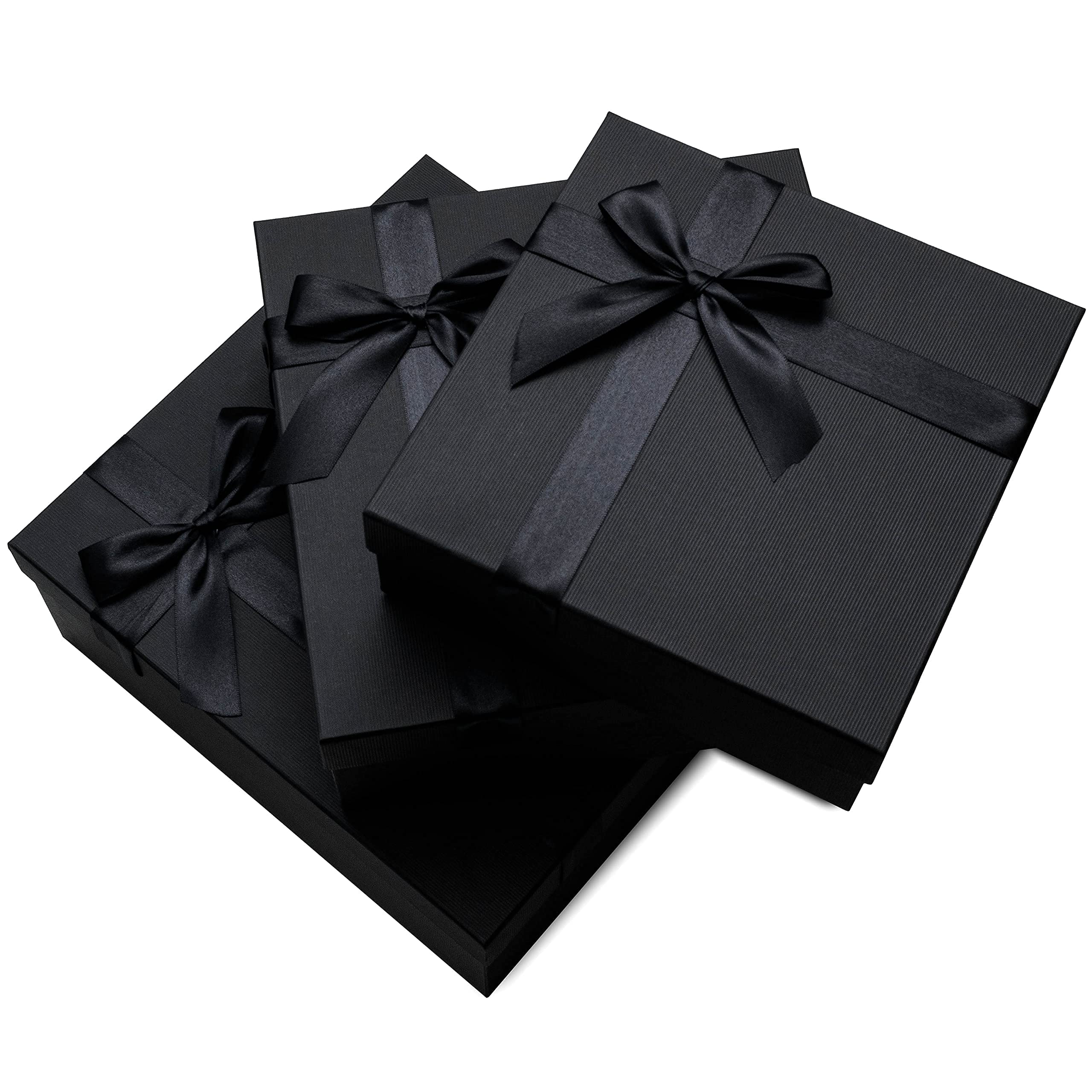 Black Gift Box - 3 Piece Nested Luxury Gift Box Set, Empty Black Gift Boxes with Lids & Ribbon Assorted Sizes Small to Large for Gift Wrapping, Holidays, Bridesmaid & Groomsmen Proposal Gifts, for Him