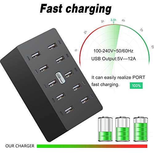 10 Ports Wall Charger, 50W 10-Port Family-Sized Desktop USB Rapid Charger,Multiple Charging Station,Compatible with Smartphones and Other USB Charging Devices