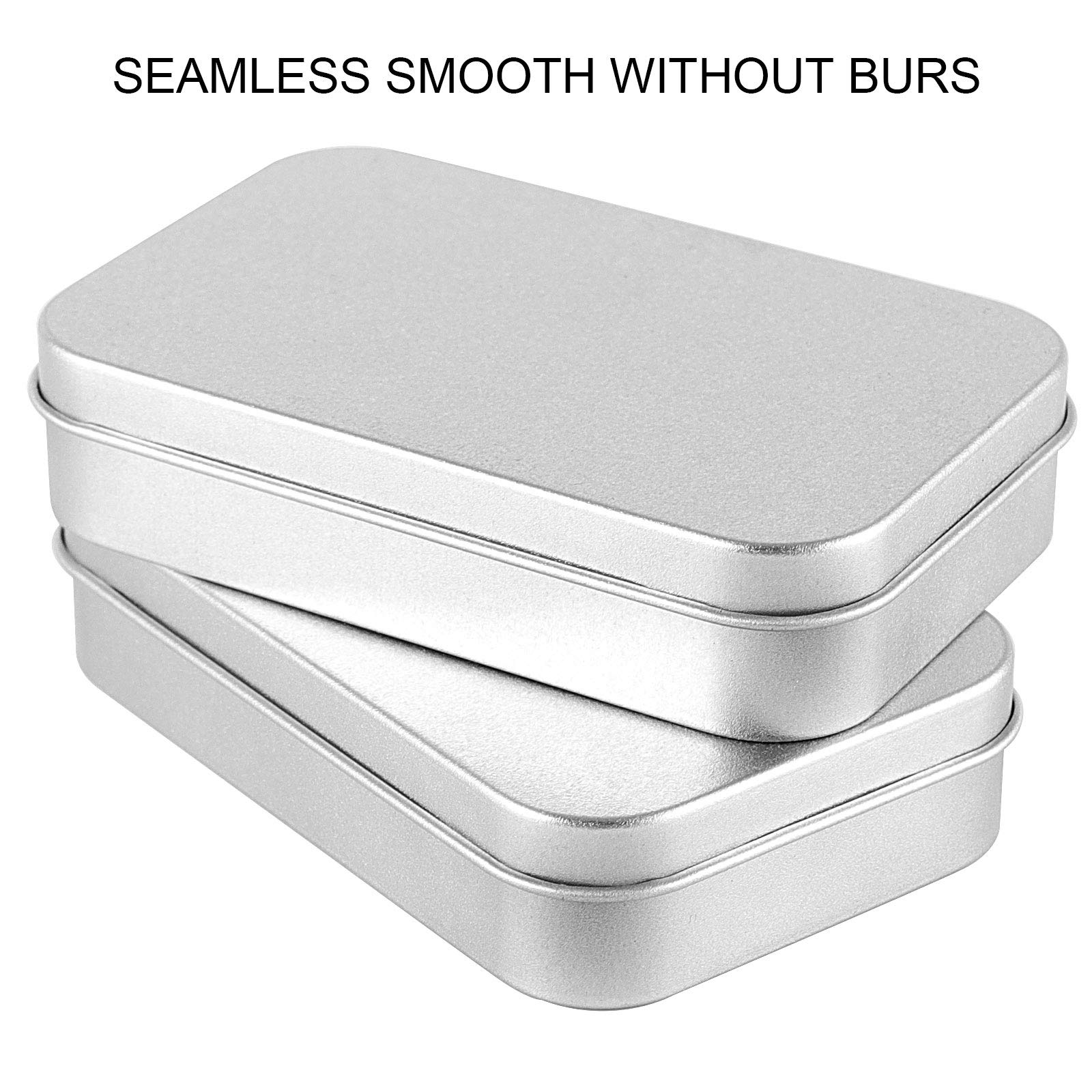 ZOENHOU 60 PCS 3.7 x 2.3 x 0.8 Inch Silver Rectangular Hinged Tins Box Containers, Portable Small Storage Tin Box with Lids, Metal Home Organizer for Jewelry Crafts Candy Gift Card Holder