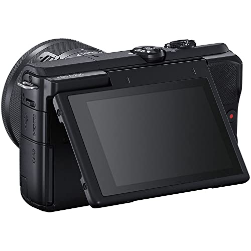 Canon EOS M200 Mirrorless Digital Camera with 15-45mm Lens (Black) (3699C009) + 64GB Memory Card + Case + Card Reader + Flex Tripod + Hand Strap + Cap Keeper + Memory Wallet + Cleaning Kit (Renewed)
