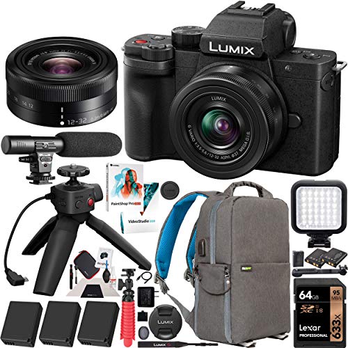 Panasonic DC-G100VK LUMIX G100 Mirrorless Camera 4K Video Vlogging Kit with 12-32mm Lens + DMW-SHGR1 Tripod Grip + 3 Battery Bundle Deco Gear Backpack + LED + Microphone + 64GB Software & Accessories