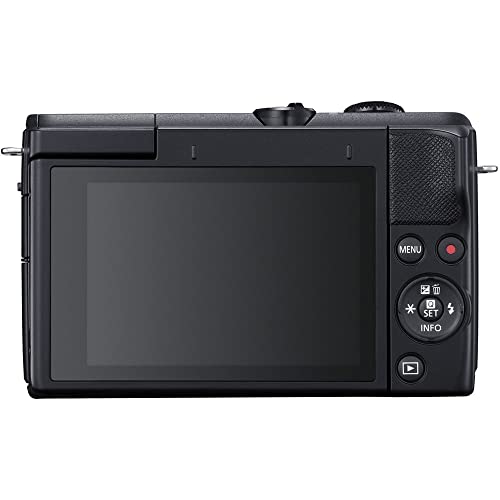 Canon EOS M200 Mirrorless Digital Camera with 15-45mm Lens (Black) (3699C009) + 64GB Memory Card + Case + Card Reader + Flex Tripod + Hand Strap + Cap Keeper + Memory Wallet + Cleaning Kit (Renewed)