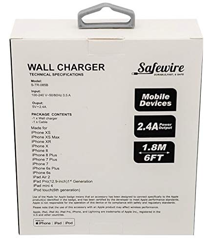 Apple Certified iPhone & iPad Charger - Ultra Durable 6ft Lightning to USB Cable and 12W USB Power Adapter Wall Plug for iPhone 14 13 12 11 Pro Max XS XR X 8 Plus 7 6S 6 5 iPad Mini Air iPod (White)