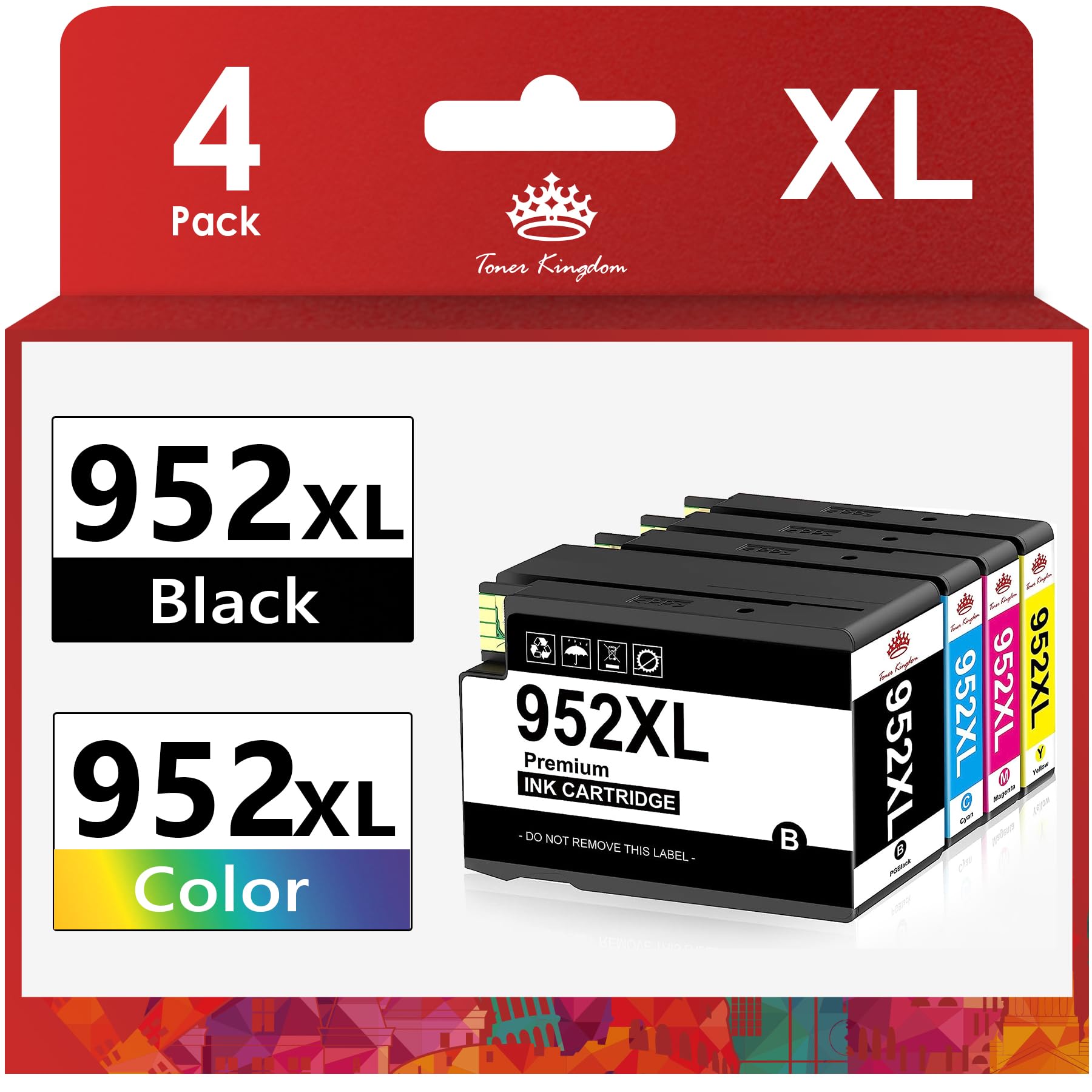 Toner Kingdom Remanufactured Ink-Cartridge Replacement for 952 XL 952XL Ink Cartridges for Officejet 8700 8702 8710 8730 7740 8720 8210 8216 8745 7720 8200 8736 8734 Printer Ink(4-Pack)