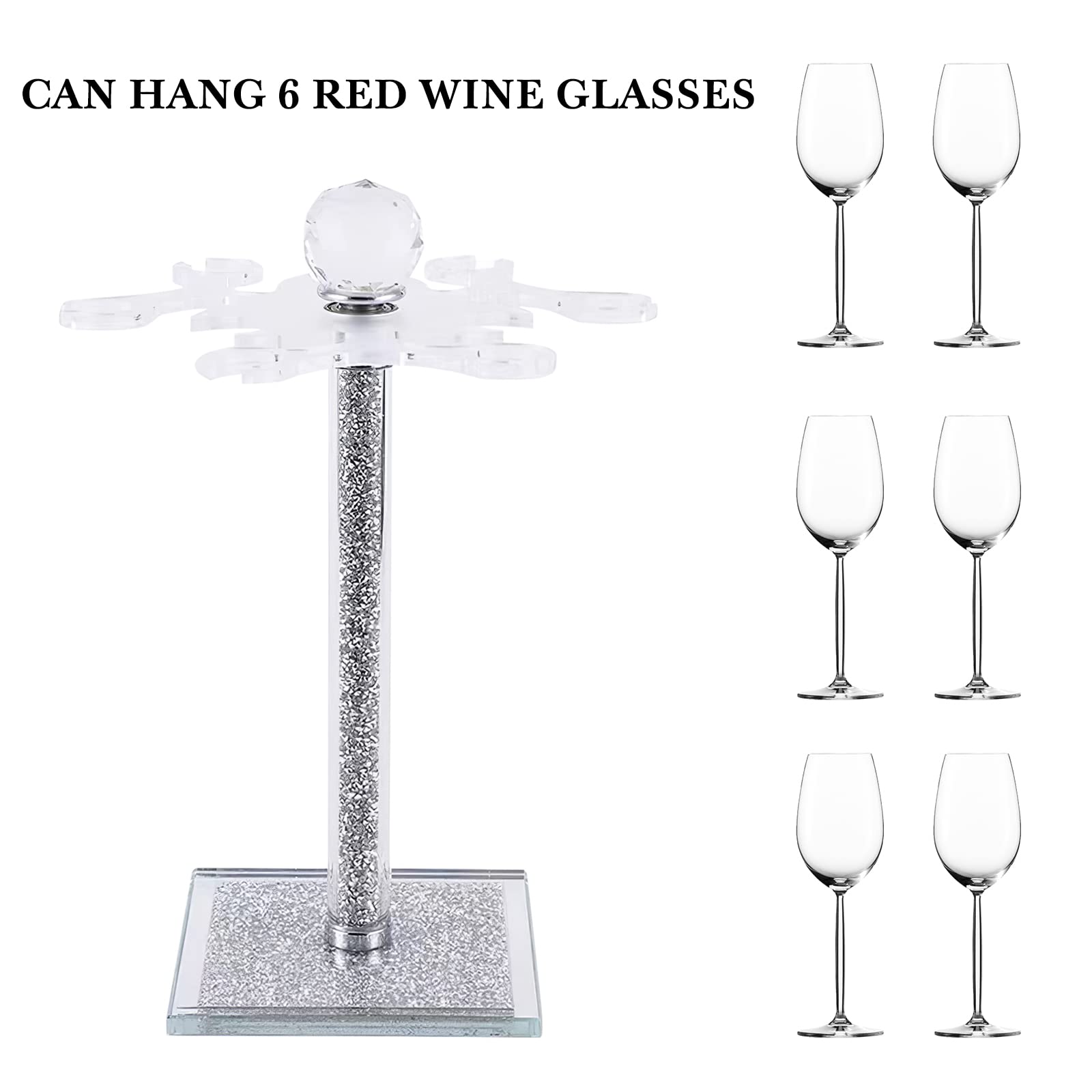 Kytree Crystal Wine Glass Holder, Stemware Rack/Rotate 6 Wine Glass Storage Holder Stand Air Drying Rack, Elegant Desktop Countertop Wine Glass Racks for Kitchen Storage, Bar, Cafe Decor