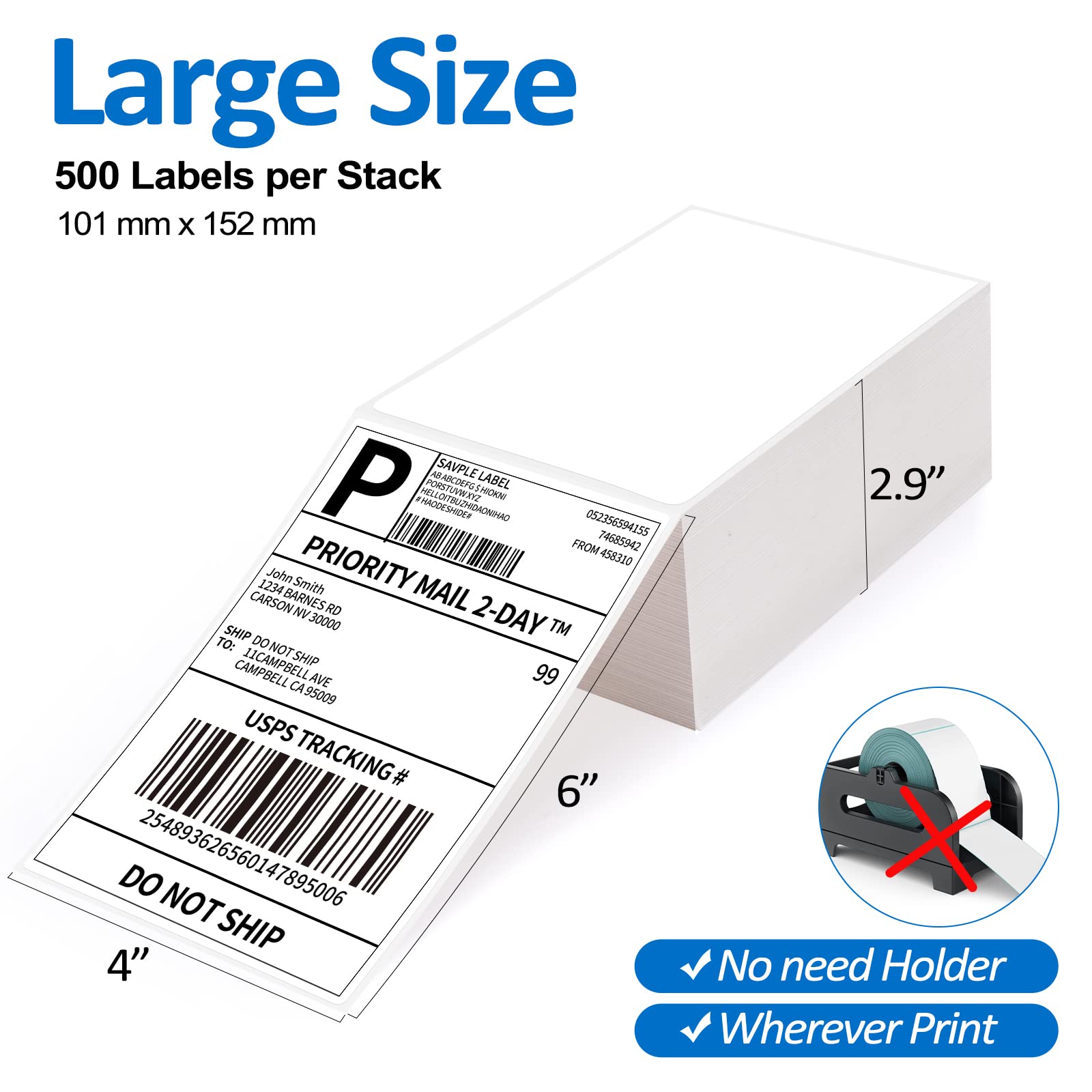 4"x 6" Direct Thermal Large Shipping Labels (500 Fanfold) Work with Rollo, MUNBYN, iDRPT, Polono, Zebra Desktop Thermal Printer, Commercial Grade Permanent Adhesive Mailing Postage Paper Label