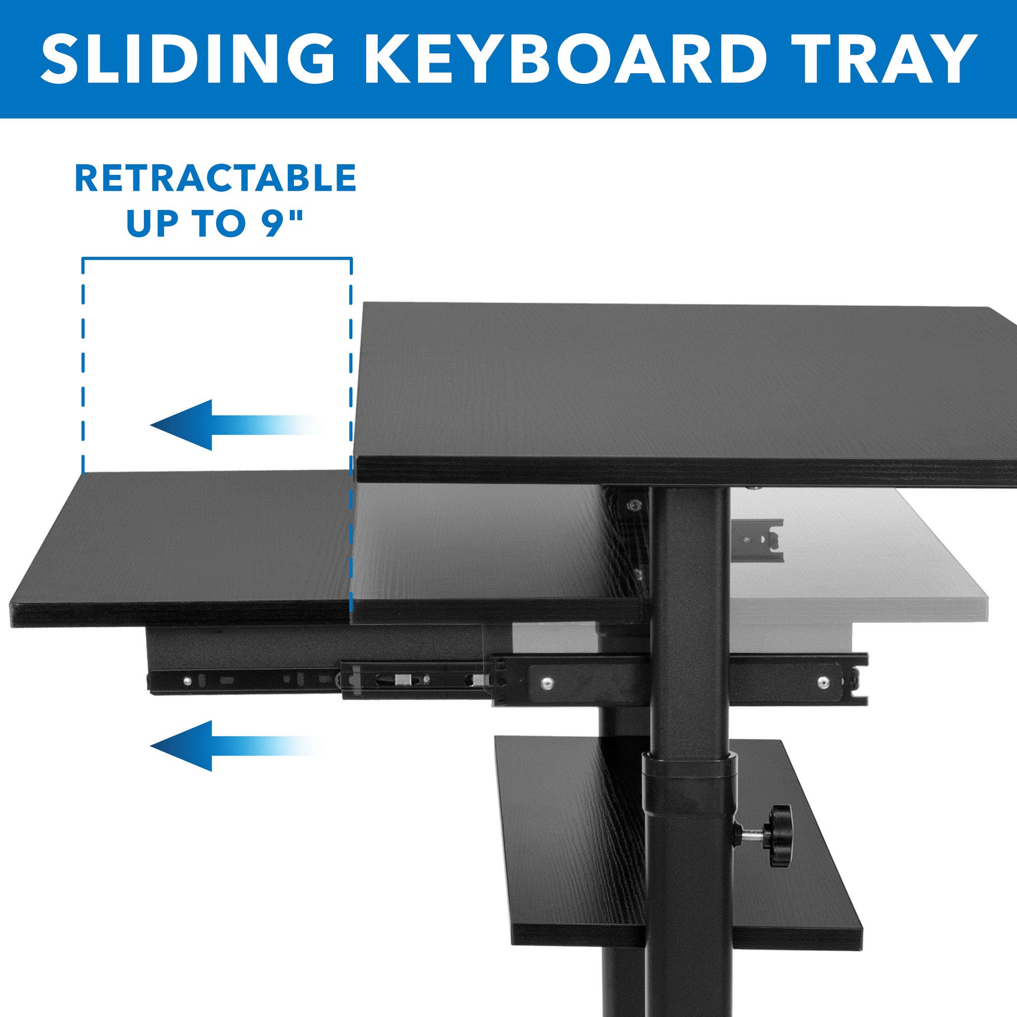 Mount-It! Mobile Standing Desk with Retractable Keyboard Platform | Height Adjustable Stand Up Computer Workstation | Locking Wheels, 99 Lbs Capacity