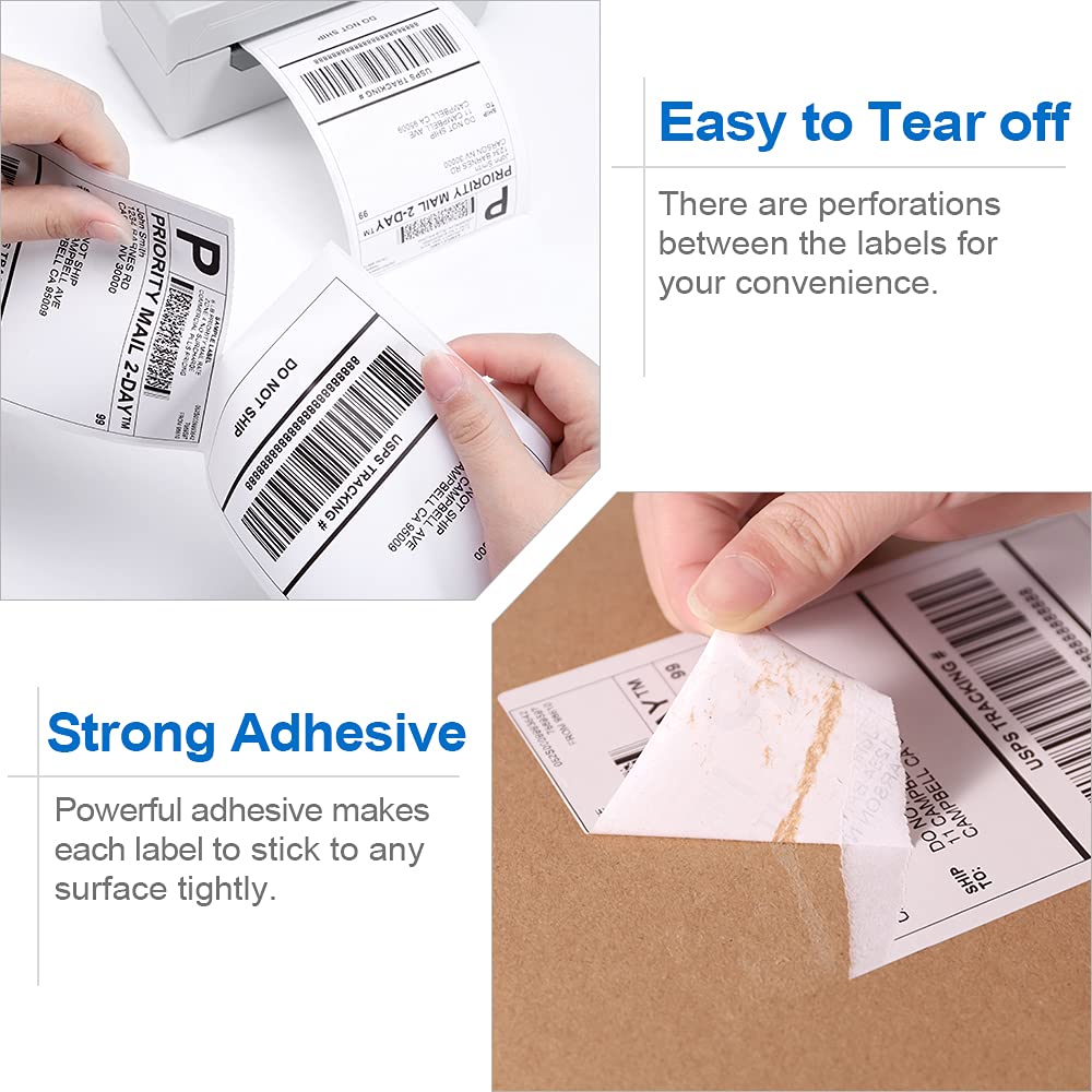 4"x 6" Direct Thermal Large Shipping Labels (500 Fanfold) Work with Rollo, MUNBYN, iDRPT, Polono, Zebra Desktop Thermal Printer, Commercial Grade Permanent Adhesive Mailing Postage Paper Label