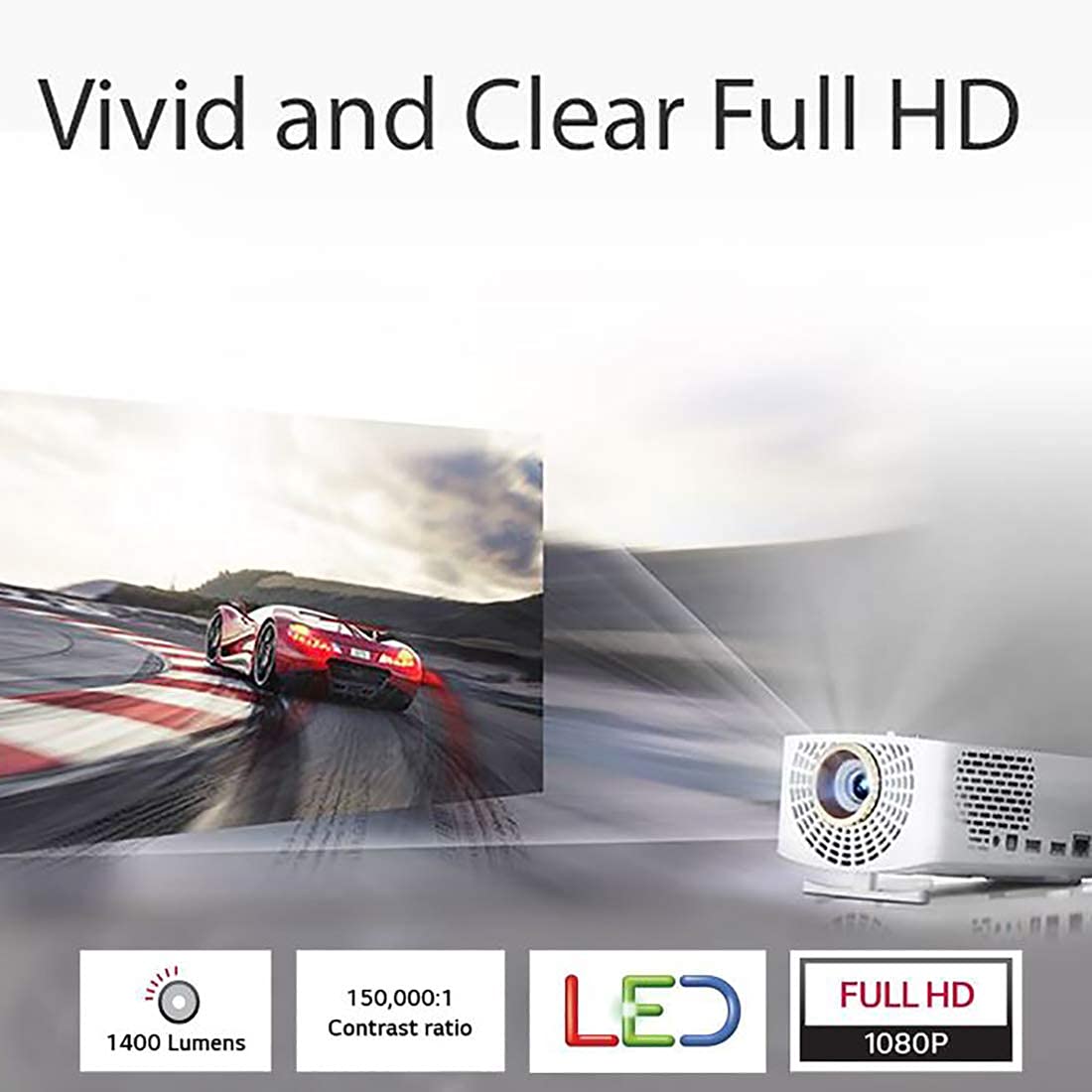 LG HF60LA LED Full HD Cinebeam Projector with Smart TV and Bluetooth Sound Out (White) (Renewed)