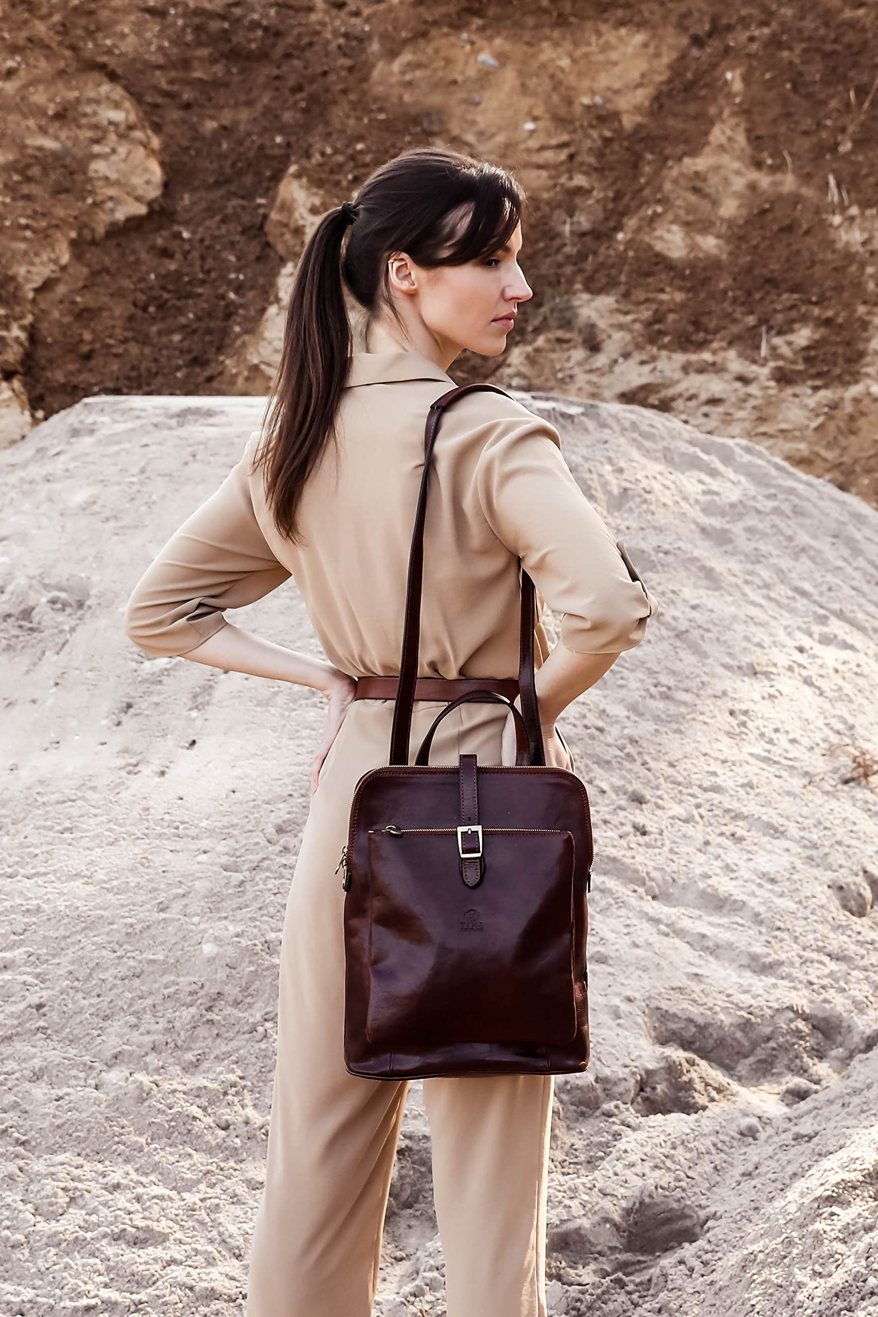 Time Resistance Leather Backpack Convertible to Shoulder Bag Full Grain Real Leather Travel Satchel Rucksack