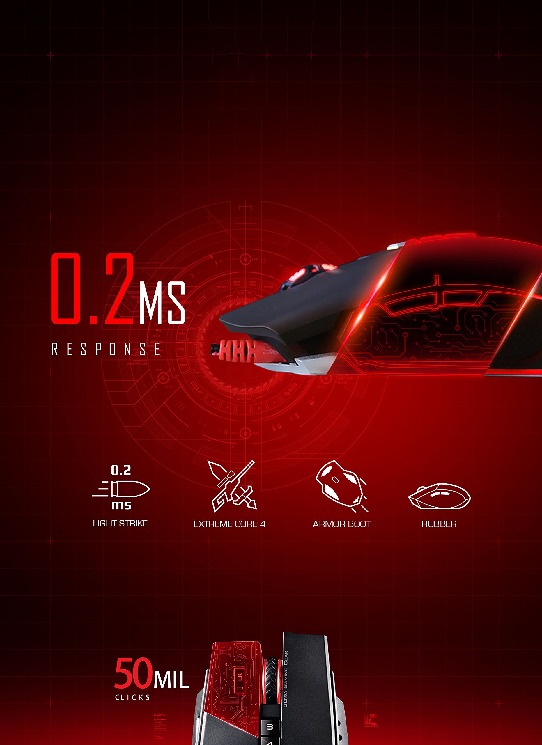 ZL50 Sniper Edition Laser Wired Gaming Mouse - 11 Programmable Buttons - Light Strike Optical Switches and Wheel - X'Glide Mouse Feet - Adjustable 8200 CPI/DPI - Wired USB Black