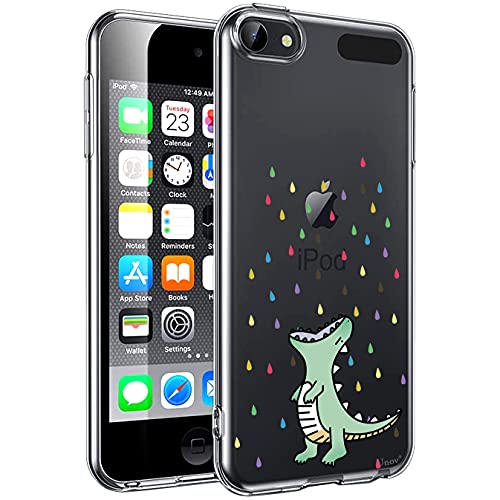 Unov Case for iPod Touch 7 Case iPod Touch 6 Case iPod Touch 5 Case Clear with Design Slim Protective Soft TPU Embossed Pattern for iPod 5th 6th 7th Generation (Rainbow Dinosaur)