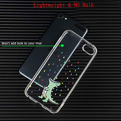 Unov Case for iPod Touch 7 Case iPod Touch 6 Case iPod Touch 5 Case Clear with Design Slim Protective Soft TPU Embossed Pattern for iPod 5th 6th 7th Generation (Rainbow Dinosaur)