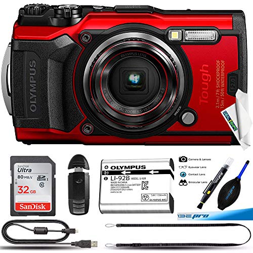 Olympus Tough TG-6 Waterproof Camera, Red -32GB Basic Bundle (Renewed)
