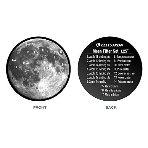Celestron β Moon Filter Kit β Fits 1.25" Telescope Eyepieces β Includes 3 Varying Neutral Density Moon Filters, Sky Glow Filter & Moon Map β Perfect Accessory for Moon Viewing