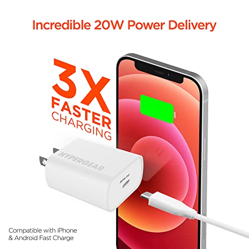 HyperGear 20W USB-C PD Wall Charger [ETL Certified] Compatible with iPhone 14/13/12/11/Pro/Pro Max, Galaxy S23/S22/S21 Note 20 5G & More [White] 15389