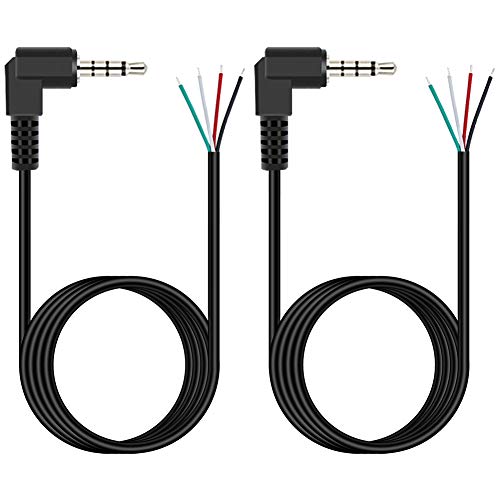 Fancasee (2 Pack 6 ft Replacement 3.5mm 90 Degree Male Plug to Bare Wire Open End TRRS 4 Pole Stereo 1/8" 3.5mm Plug Jack Connector Audio Cable for Headphone Headset Earphone Microphone Cable Repair