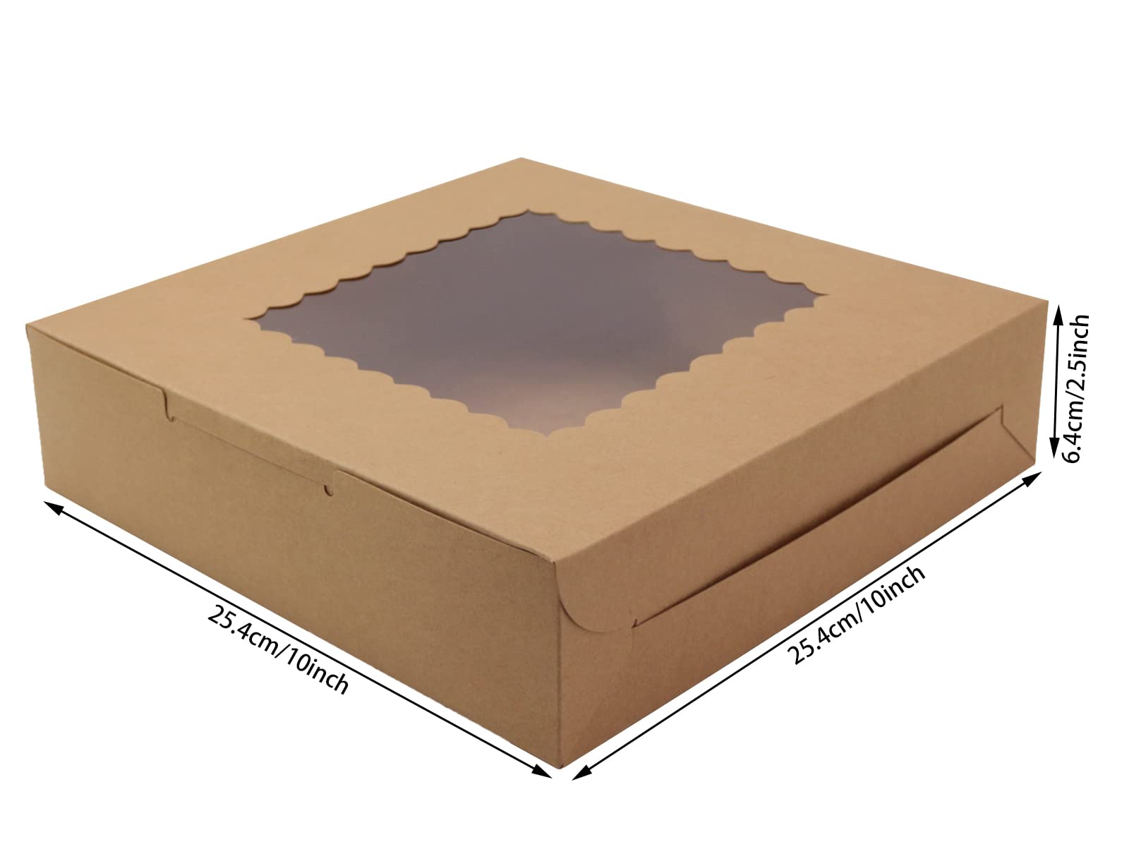 PQZKLDP 10Packs 10x10x2.5 Inches Brown Kraft Cake Boxes with Window, Gift Packing, Bakery Boxes, Dessert, Pastry, Cupcake, Pie Cookies, With Stickers,66 FT Twine(Brown, 10 * 10 * 2.5 Inch)