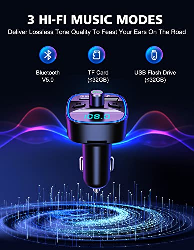RIWUSI Bluetooth FM Transmitter for Car, [Upgraded Type-C] PD 30W Quick Charging Bluetooth Car Adapter with Hands-Free Calling, Wireless FM Radio Receiver Music Player/Car Kit Support SD Card & USB