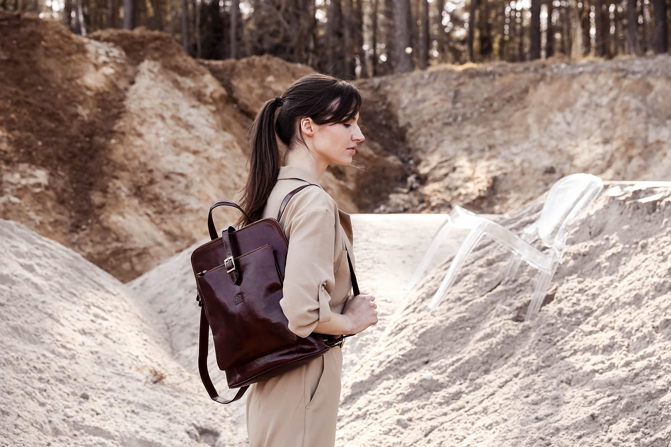 Time Resistance Leather Backpack Convertible to Shoulder Bag Full Grain Real Leather Travel Satchel Rucksack