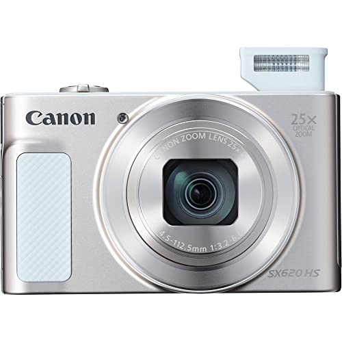 Canon PowerShot SX620 HS Digital Camera (White) (1074C001) + 64GB Memory Card + Card Reader + Deluxe Soft Bag + Flex Tripod + Hand Strap + Memory Wallet + Cleaning Kit (Renewed)