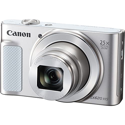 Canon PowerShot SX620 HS Digital Camera (White) (1074C001) + 64GB Memory Card + Card Reader + Deluxe Soft Bag + Flex Tripod + Hand Strap + Memory Wallet + Cleaning Kit (Renewed)