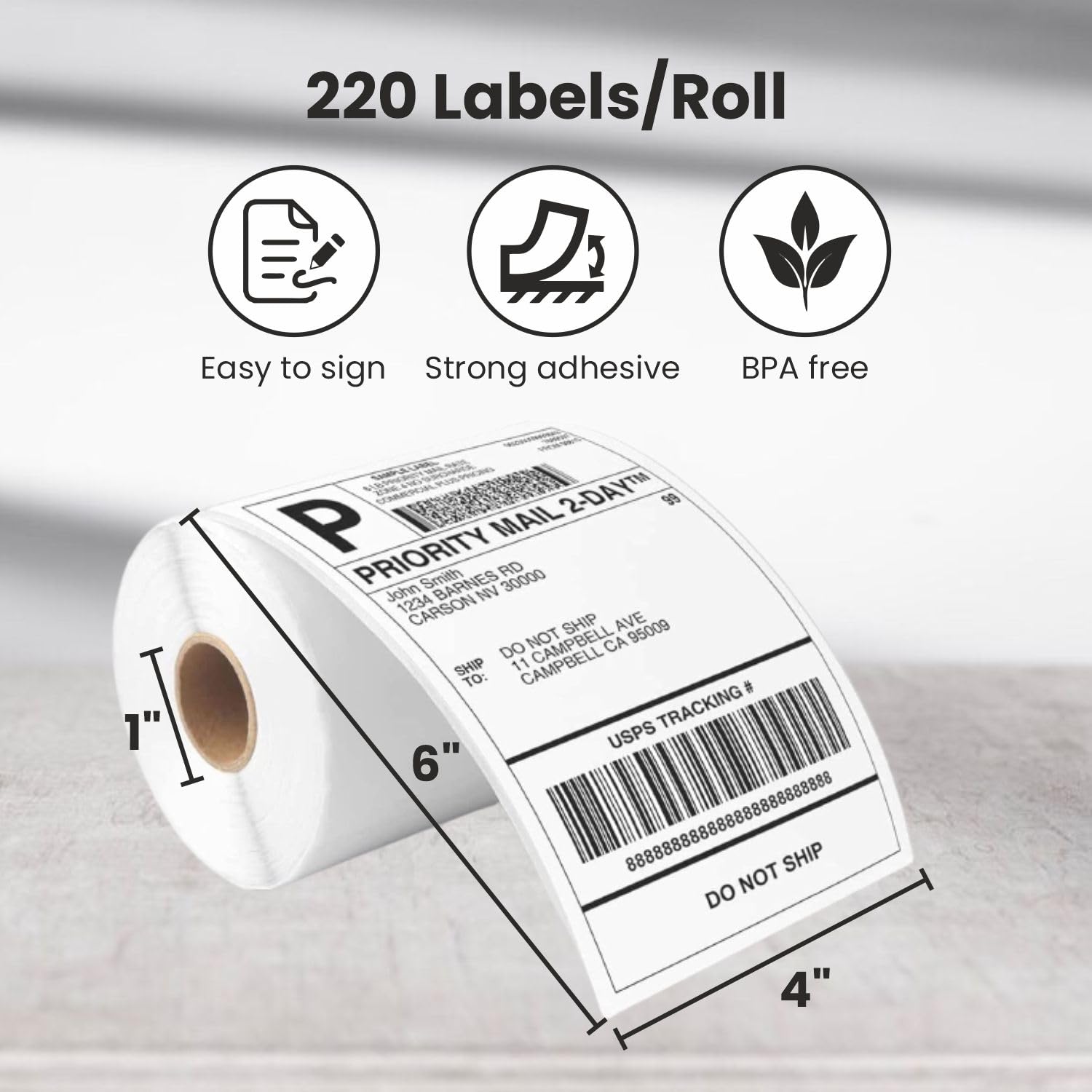 CEPRICO - 4βx 6β Direct Thermal Shipping Labels - 4 Rolls (Per Roll 220 Labels) - Waterproof Perforated Self Adhesive Printable Stickers for UPS DHL FedEx USPS - Compatible w/Zebra & Thermal Printers