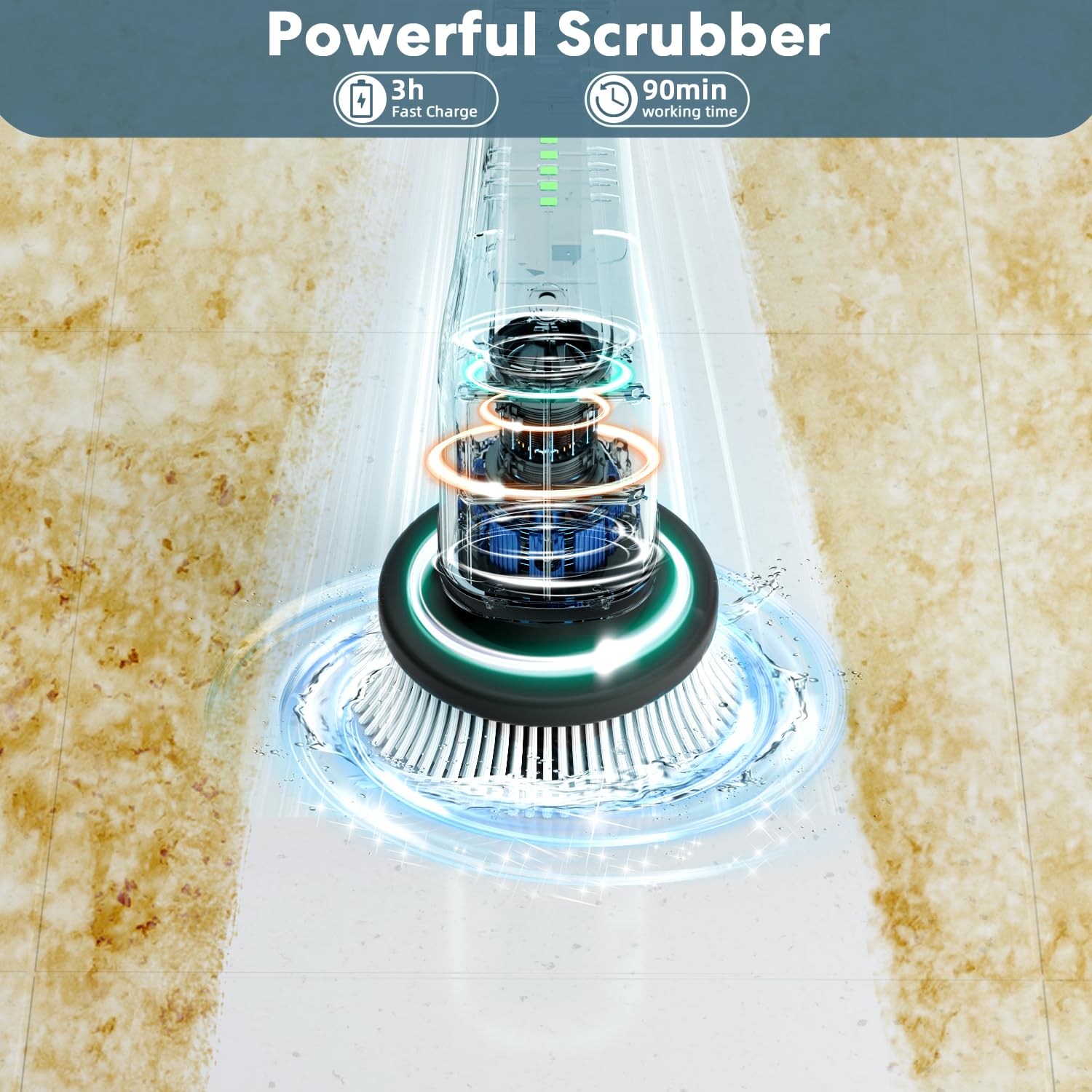 Electric Spin Scrubber, Cordless Bath Tub Power Scrubber with Long Handle & 7 Replaceable Heads, Detachable as Short Handle, Shower Cleaning Brush Household Tools for Bathroom & Tile Floor(White)