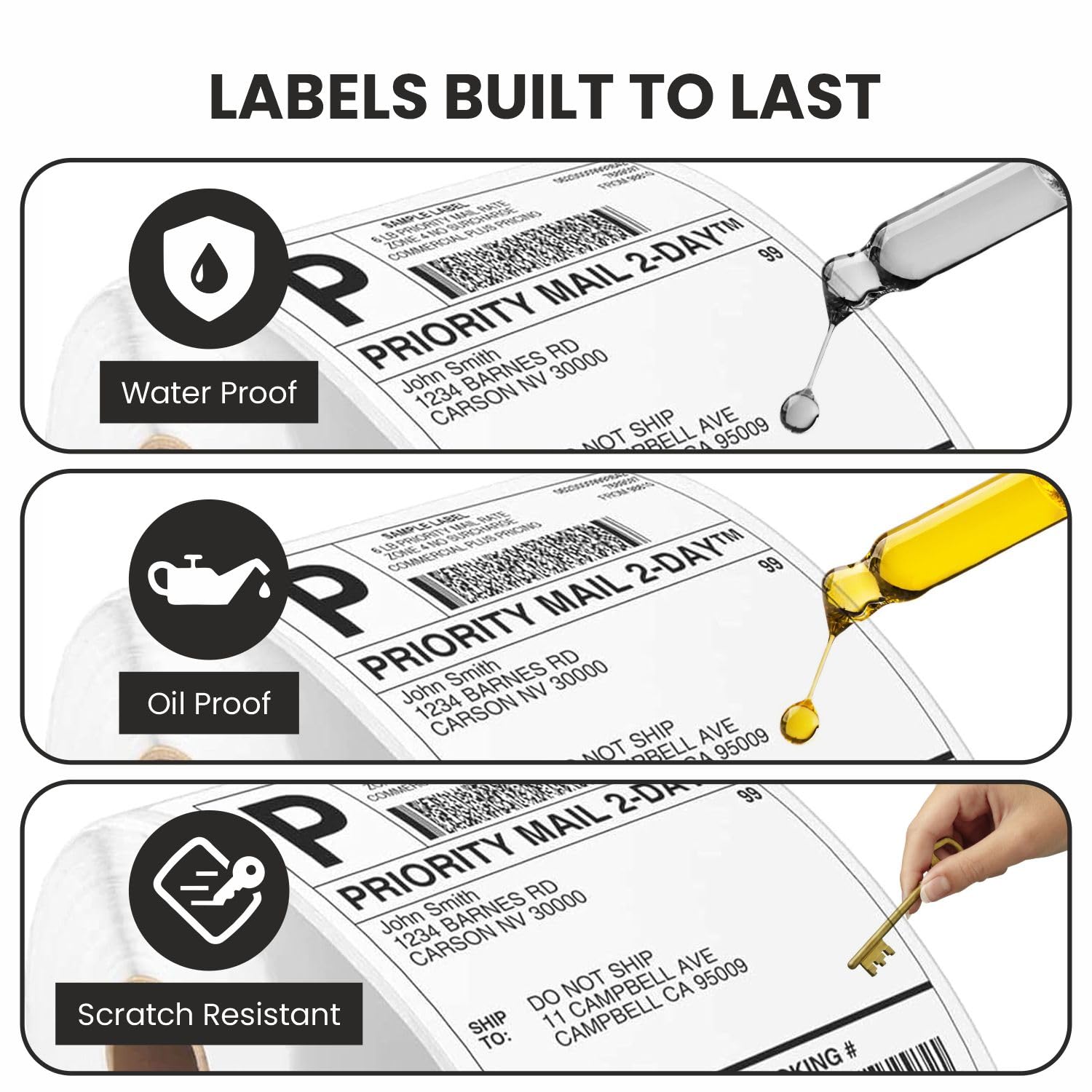 CEPRICO - 4βx 6β Direct Thermal Shipping Labels - 4 Rolls (Per Roll 220 Labels) - Waterproof Perforated Self Adhesive Printable Stickers for UPS DHL FedEx USPS - Compatible w/Zebra & Thermal Printers
