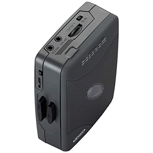 Jensen Portable Stereo Cassette Player with AM/FM Radio + Sport Earbuds (Matte Black Series)