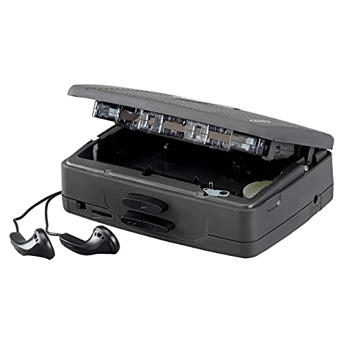 Jensen Portable Stereo Cassette Player with AM/FM Radio + Sport Earbuds (Matte Black Series)
