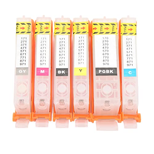5PCS Ink Cartridge, Reusable Printing Ink Cartridge PGBK BK C M Y 5 Color for Printing (470-471)