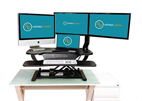 VERSADESK Electric Standing Desk Converter, PowerPro Height-Adjustable Sit Stand Desktop Riser, Keyboard Tray, USB Charging Port, 48" X 24", Black