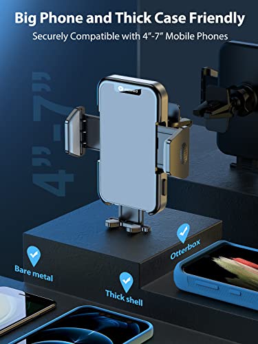 VICSEED Phone Mount for Car [𝗦𝘁𝗿𝗼𝗻𝗴 𝗦𝘂𝗰𝘁𝗶𝗼𝗻][𝗟𝗼𝗻𝗴 𝗔𝗿𝗺] Super Stable Car Phone Holder Mount for All Phones with Thick Cases 3 in 1 Universal Cell Phone Holder Mount