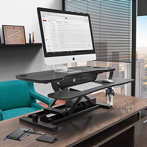VERSADESK Electric Standing Desk Converter, PowerPro Height-Adjustable Sit Stand Desktop Riser, Keyboard Tray, USB Charging Port, 48" X 24", Black
