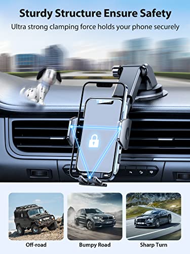 VICSEED Phone Mount for Car [𝗦𝘁𝗿𝗼𝗻𝗴 𝗦𝘂𝗰𝘁𝗶𝗼𝗻][𝗟𝗼𝗻𝗴 𝗔𝗿𝗺] Super Stable Car Phone Holder Mount for All Phones with Thick Cases 3 in 1 Universal Cell Phone Holder Mount