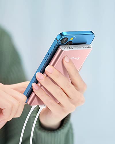 EnergyQC Pilot 4GS Portable Charger, Fast Charging 12000mAh Power Bank Dual 3A High Speed Output External Battery Pack Compatible with iPhone 13/12/11/X Samsung S10 and More - Rose Gold