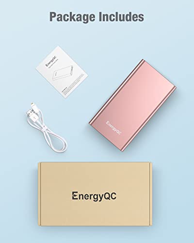 EnergyQC Pilot 4GS Portable Charger, Fast Charging 12000mAh Power Bank Dual 3A High Speed Output External Battery Pack Compatible with iPhone 13/12/11/X Samsung S10 and More - Rose Gold