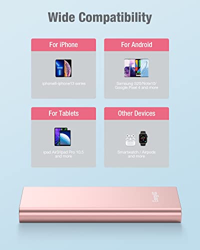 EnergyQC Pilot 4GS Portable Charger, Fast Charging 12000mAh Power Bank Dual 3A High Speed Output External Battery Pack Compatible with iPhone 13/12/11/X Samsung S10 and More - Rose Gold