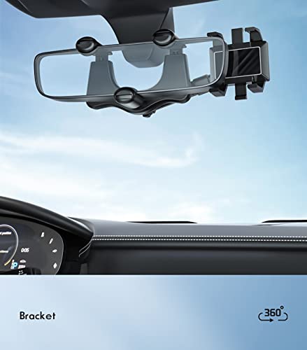 SNKINE 2022 New 360° Rotatable and Retractable Car Phone Holder, Multifunctional Universal Car Rearview Mirror Phone Holder GPS Navigation Mount for All Mobile Phones (Black)
