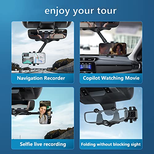 SNKINE 2022 New 360° Rotatable and Retractable Car Phone Holder, Multifunctional Universal Car Rearview Mirror Phone Holder GPS Navigation Mount for All Mobile Phones (Black)