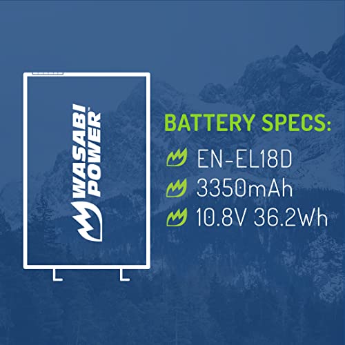 Wasabi Power Battery (2-Pack) and Dual Charger for Nikon EN-EL18d and Nikon Z9, D4, D4S, D5, D6, D850 (with adapters/Grips)