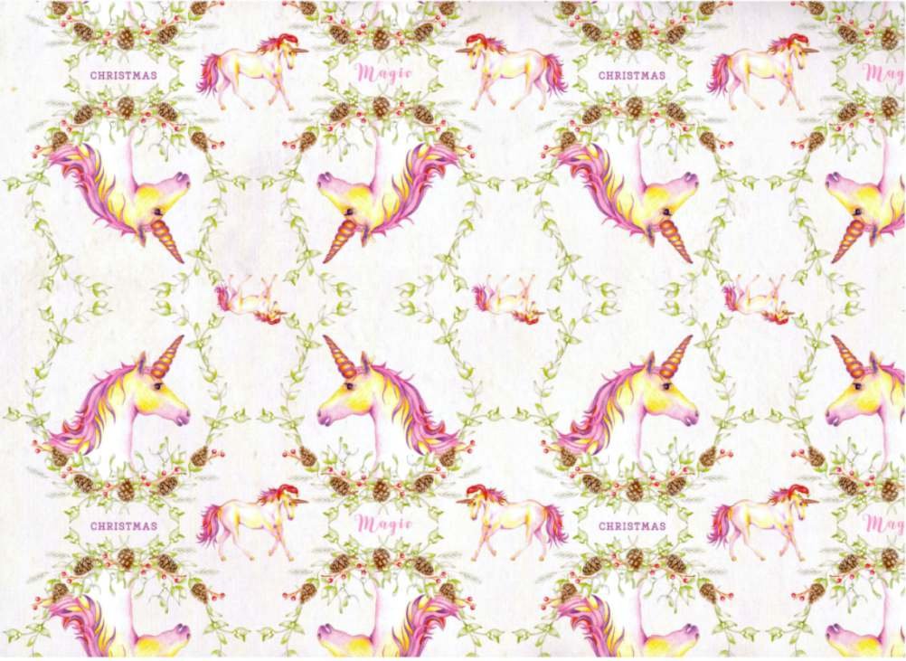 Christmas Unicorns Flat Gift Wrapping Paper 2 Sheets 19.5 in x 27.5 in