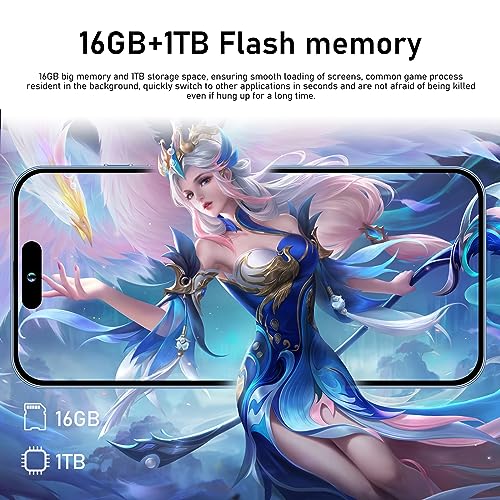 Original Unlocked Mobile Phones for i15 Pro Max, 16GB RAM 1TB ROM Global Version Smartphone, 7.3INCH HD Full Screen, Triple Camera Android Cellphones,Black-1TB
