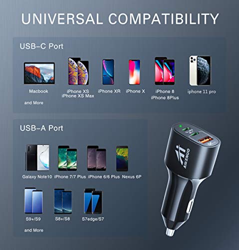 USB C Car Charger, 60W 3 Port Fast iPhone Car Charger, Dual PD 30W & QC 30W & PPS 33W, Type C Super Fast Car Adapter, Quick Charge 3.0 Cigarette Lighter USB Charger for Samsung S22/S21, iPhone 14/13