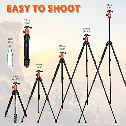 GEEKOTO Camera Tripod for DSLR, Compact Aluminum Tripod with 360 Degree Ball Head and 8kgs Load for Travel and Work